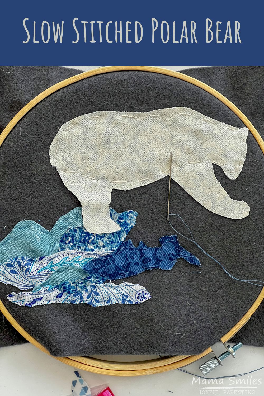Hand Stitched Fiber Art - Slow Stitched Polar Bear - Mama Smiles ...
